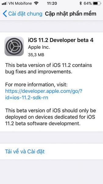 Đã có iOS 11.2 Developer beta 4, mời bạn cập nhật