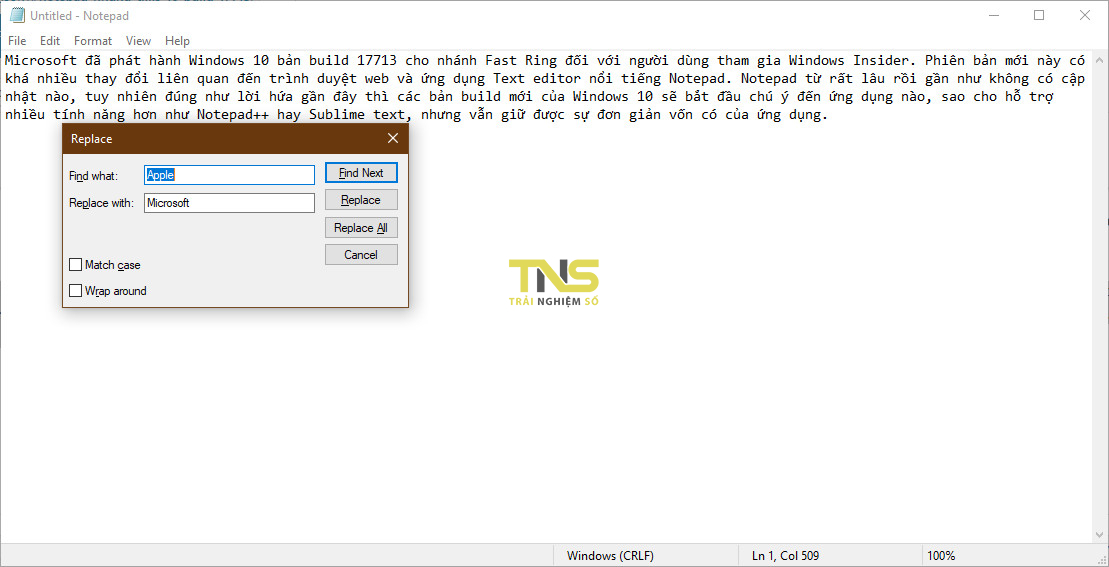 Notepad - những tính năng mới trên phiên bản Windows 10 Build 17713