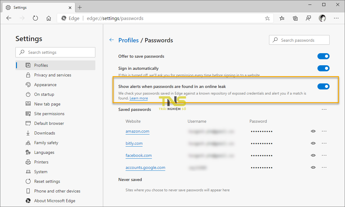 Bật ngay Password Monitor cho Microsoft Edge để cảnh báo khi mật mã bị ...