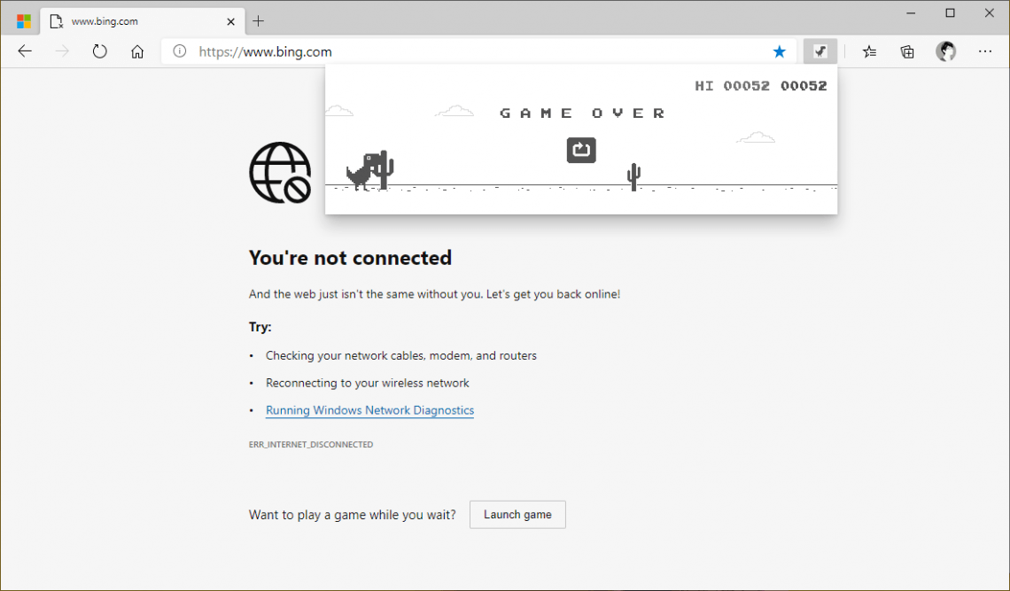 Cách chơi game khủng long trên Microsoft Edge