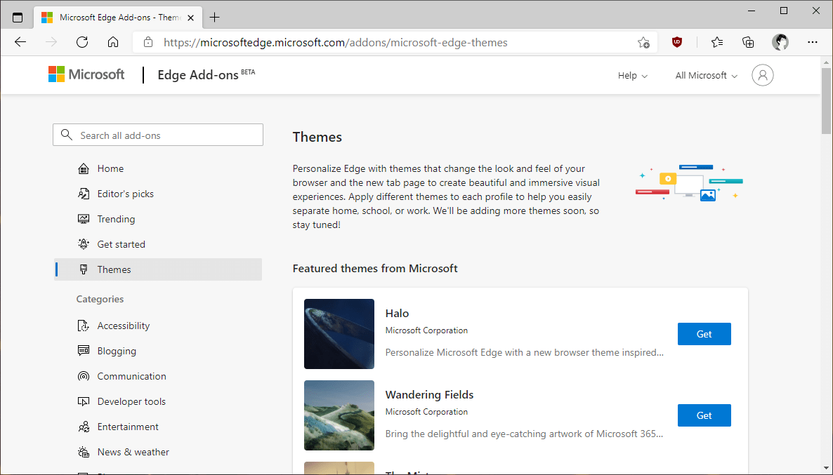 Microsoft phát hành thư viện themes cho trình duyệt Edge Chromium