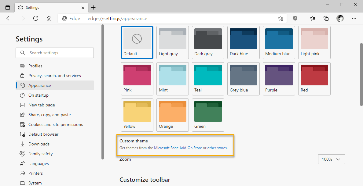 Cách bật 14 theme có sẵn trong Microsoft Edge