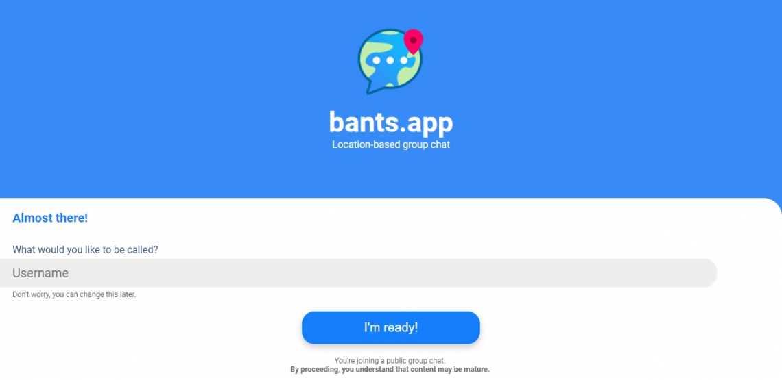 Bants: Nhắn tin trò chuyện người cùng quận, thành phố