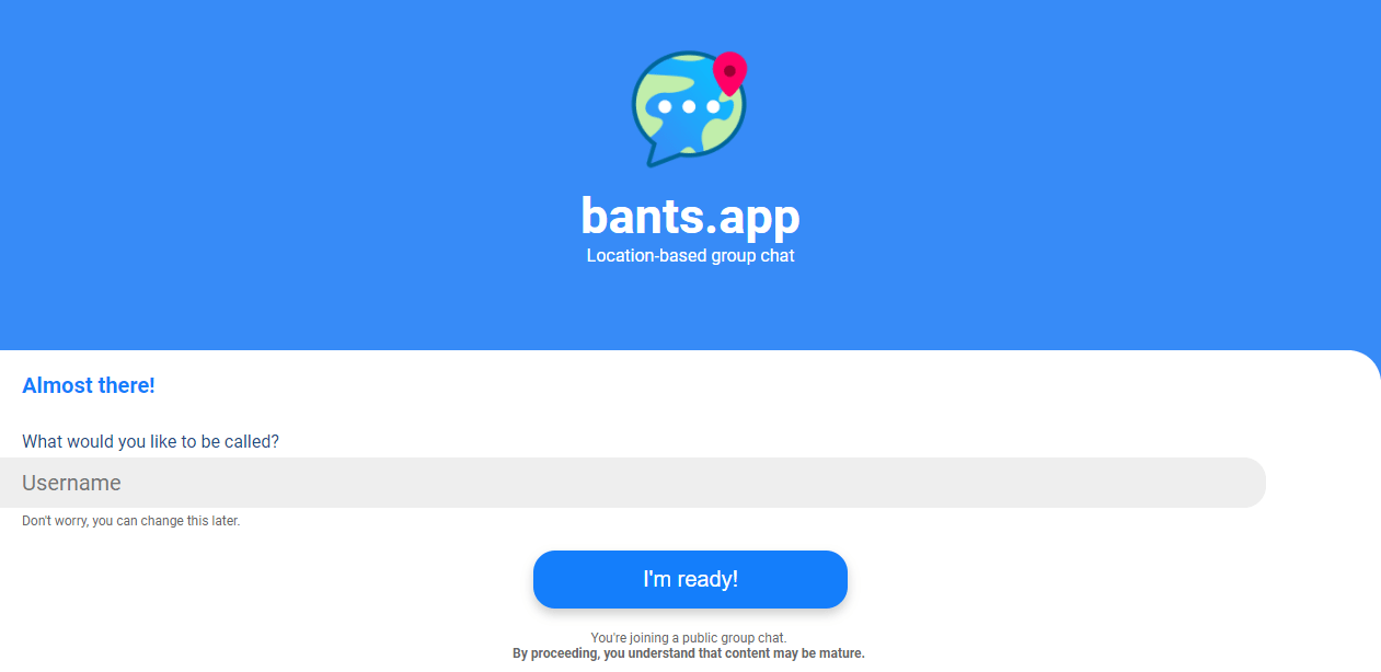 Bants: Nhắn tin trò chuyện người cùng quận, thành phố