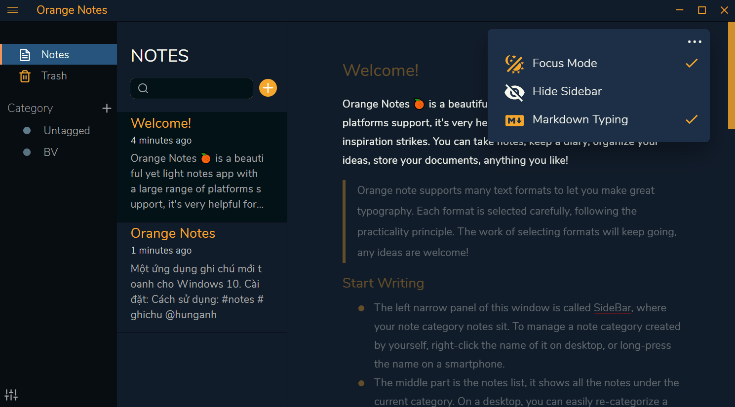 Orange Notes: Ứng dụng ghi chú có chế độ đọc Focus