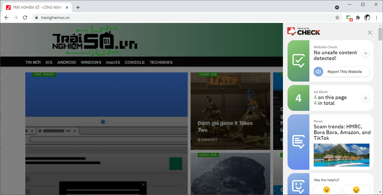 Trend Micro Check: Chặn quảng cáo, trang web lừa đảo, kiểm tra thông tin