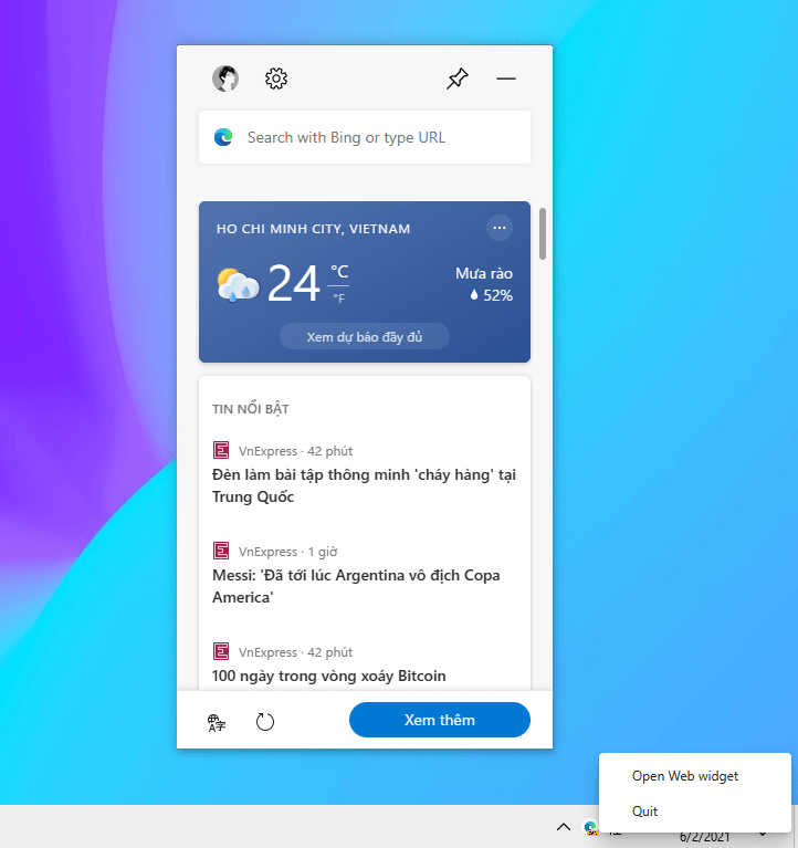 Cách sử dụng Web Widget trên Microsoft Edge