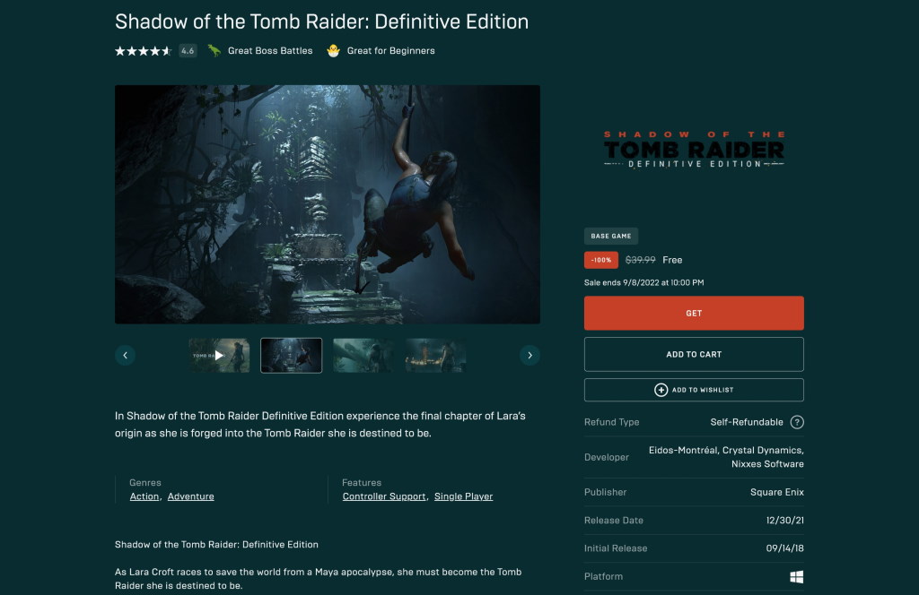 Đang miễn phí 2 game Shadow of the Tomb Raider Definitive Edition và ...