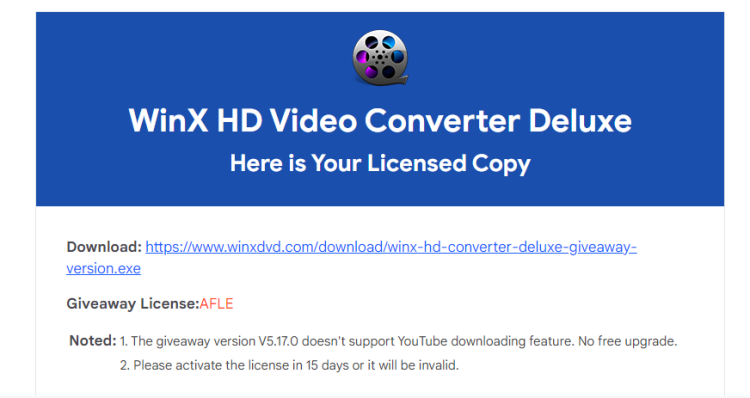 Cách sử dụng miễn phí WinX HD Video Converter Deluxe trong 1 năm