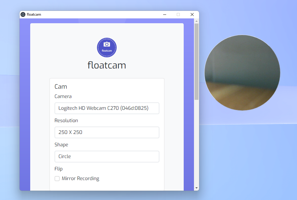 Floatcam: Thu hình ảnh webcam trên Windows, macOS