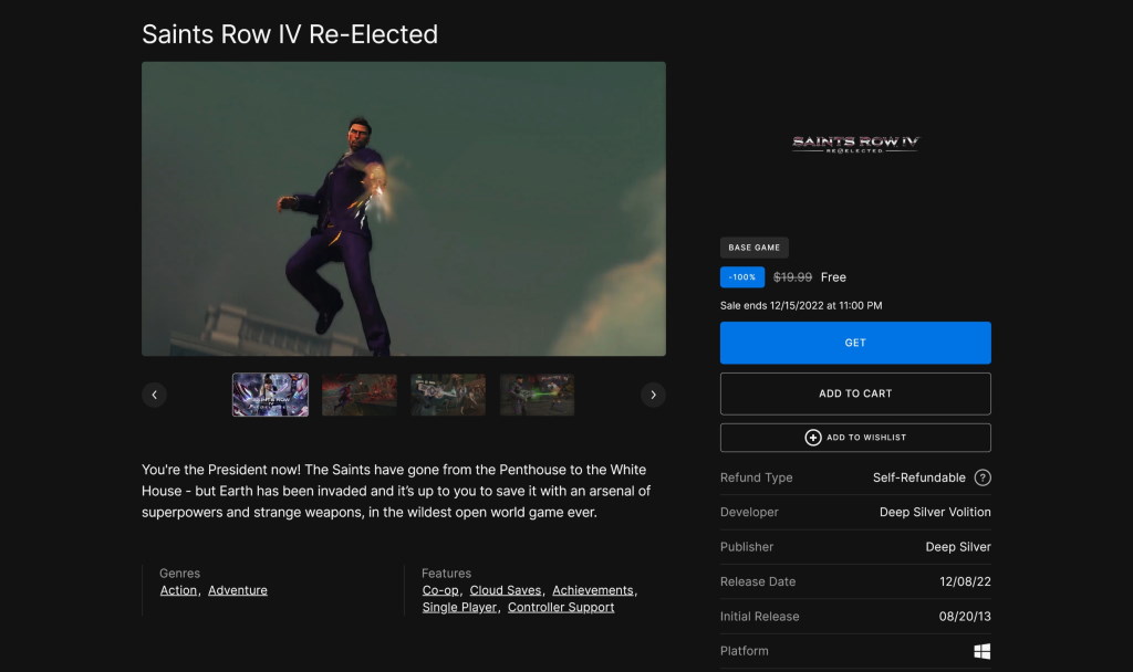 Đang miễn phí 2 game Saints Row IV Re-Elected và Wildcat Gun Machine cho PC