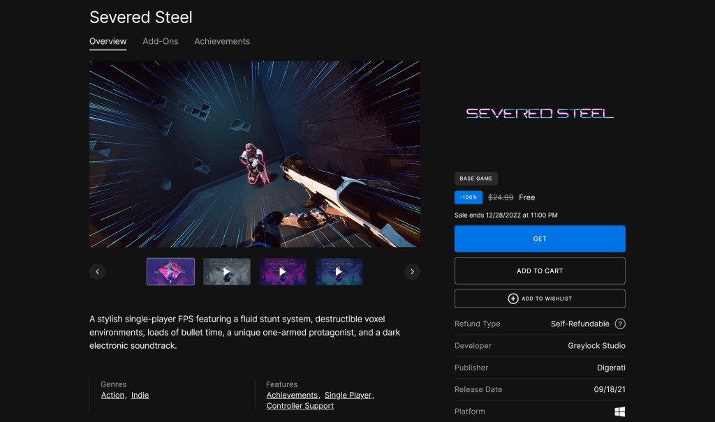 Đang miễn phí game Severed Steel chỉ 24 tiếng cho PC
