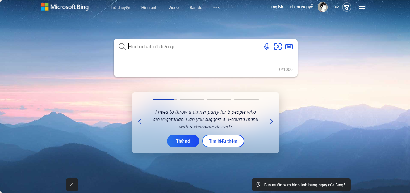 Trải nghiệm sử dụng Bing AI
