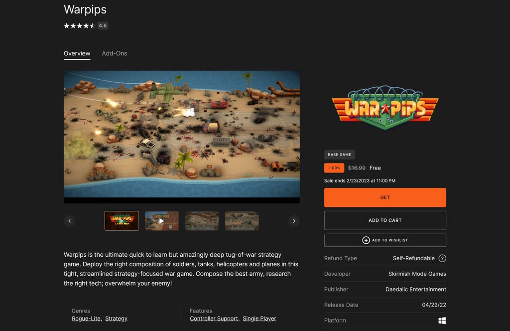 Đang miễn phí game Warpips cho PC