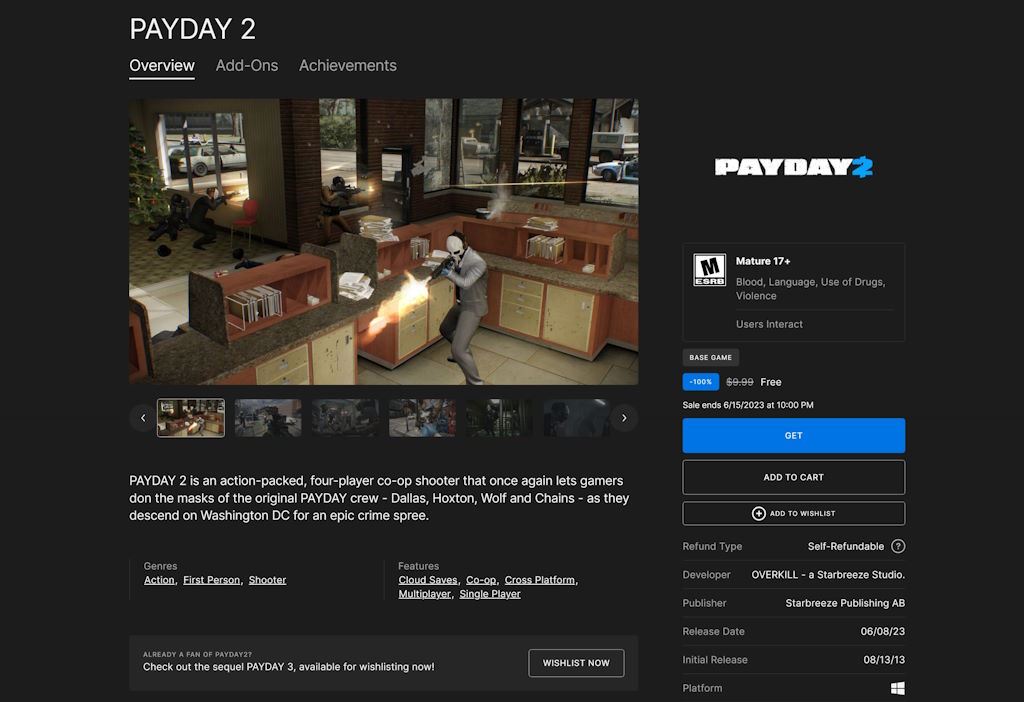 Đang miễn phí game Payday 2 cho PC