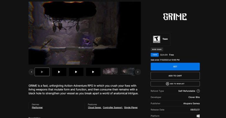 Đang miễn phí game Grime cho PC