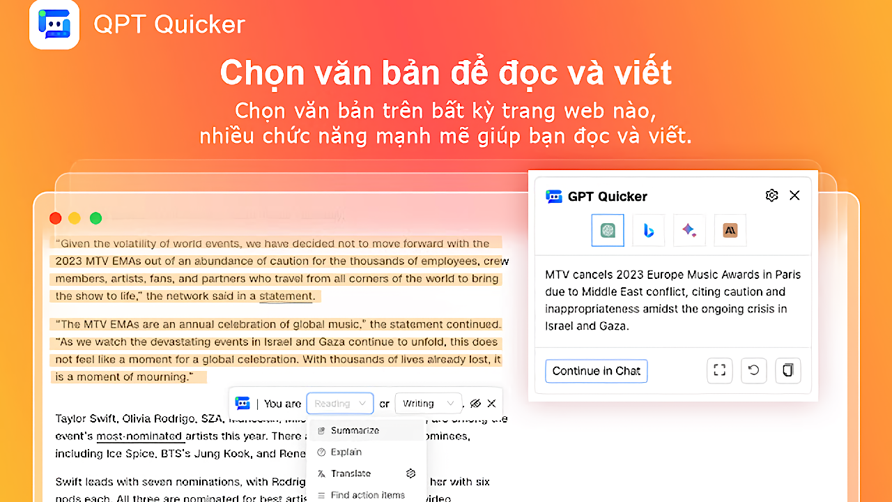 GPT Quicker: Trò chuyện ChatGPT, Bing Chat, Google Bard, Claude trong ...
