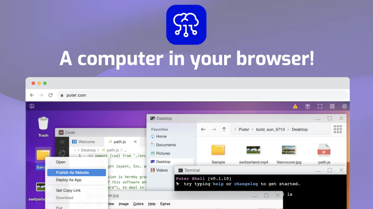 Puter: Trải nghiệm dùng máy tính Windows + Mac trong trình duyệt